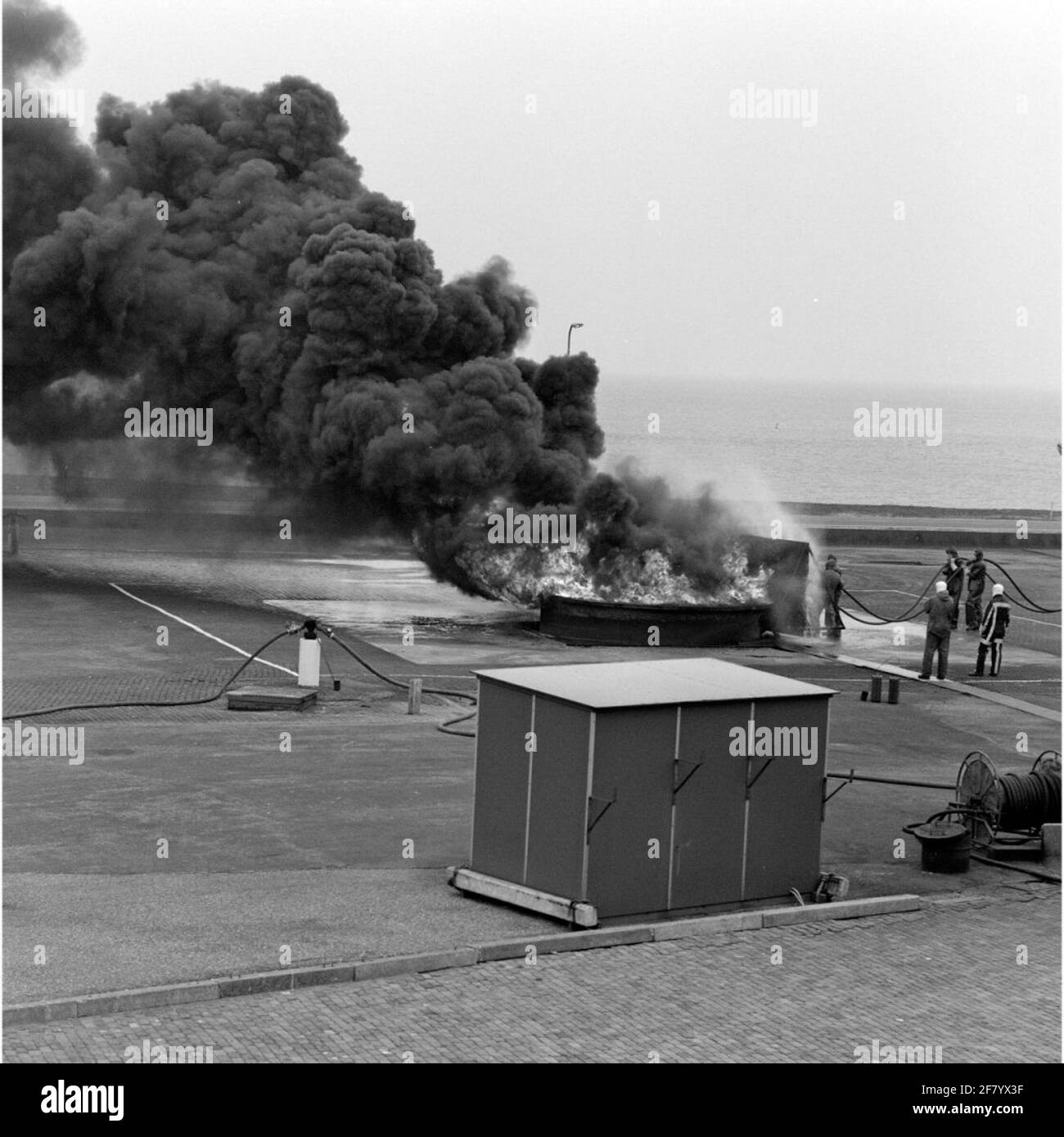Exercise fire fighting at the school for NBCD (nuclear, organic ...