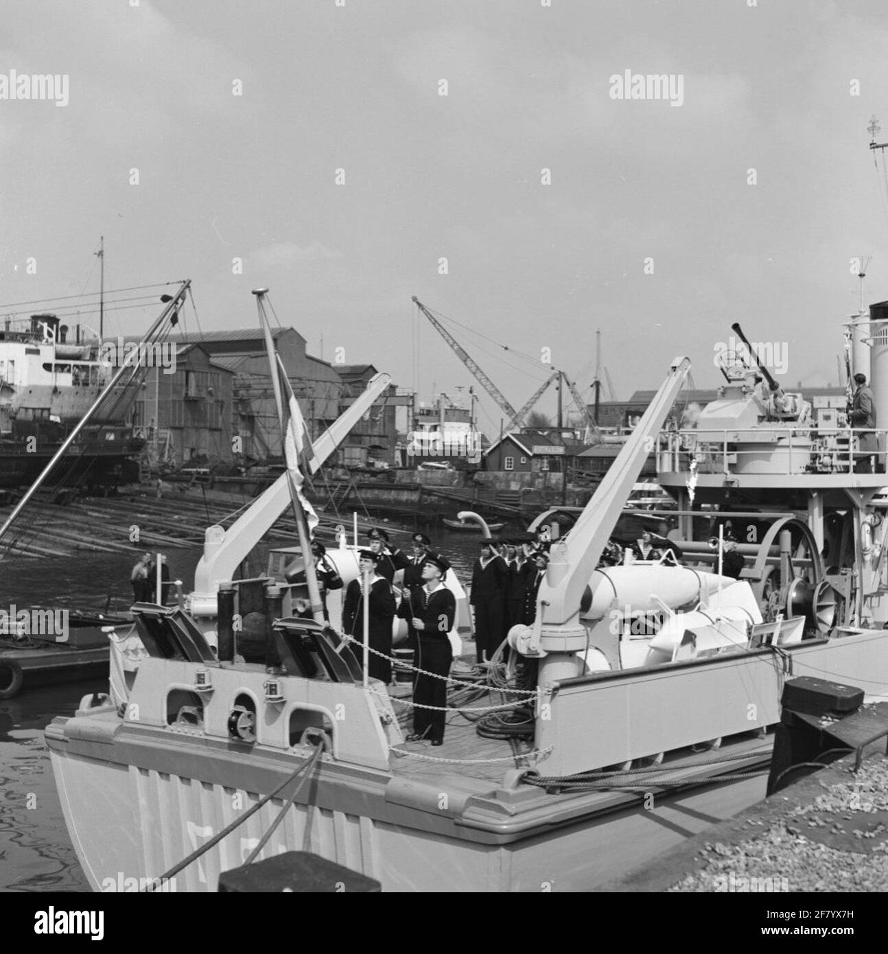 Flag hoisting at the commissioning of mine sweep Hr.Ms. Venlo (M 817 ...