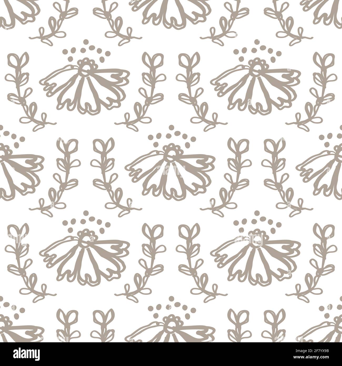 Seamless minimalist doodle flower pattern background. Calm two tone ...