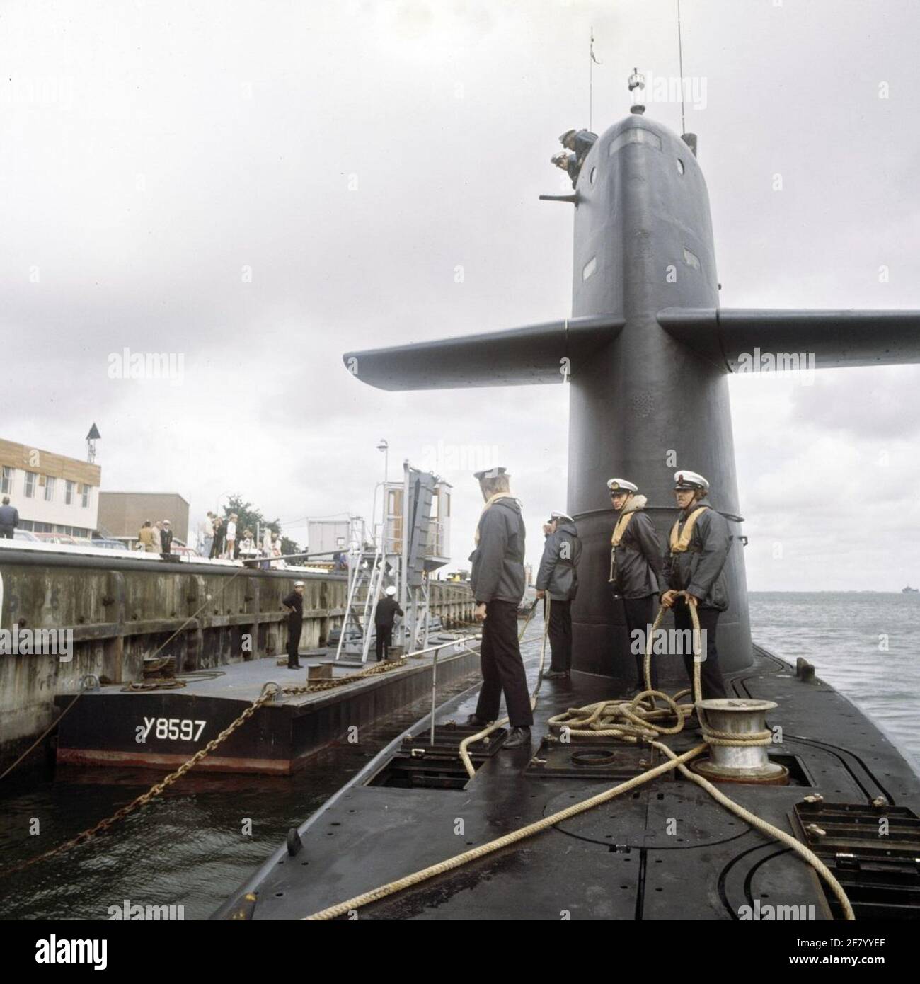 The submarine Hr.Ms. Tiger shark (1972-1995) Lies alongside the lake ...