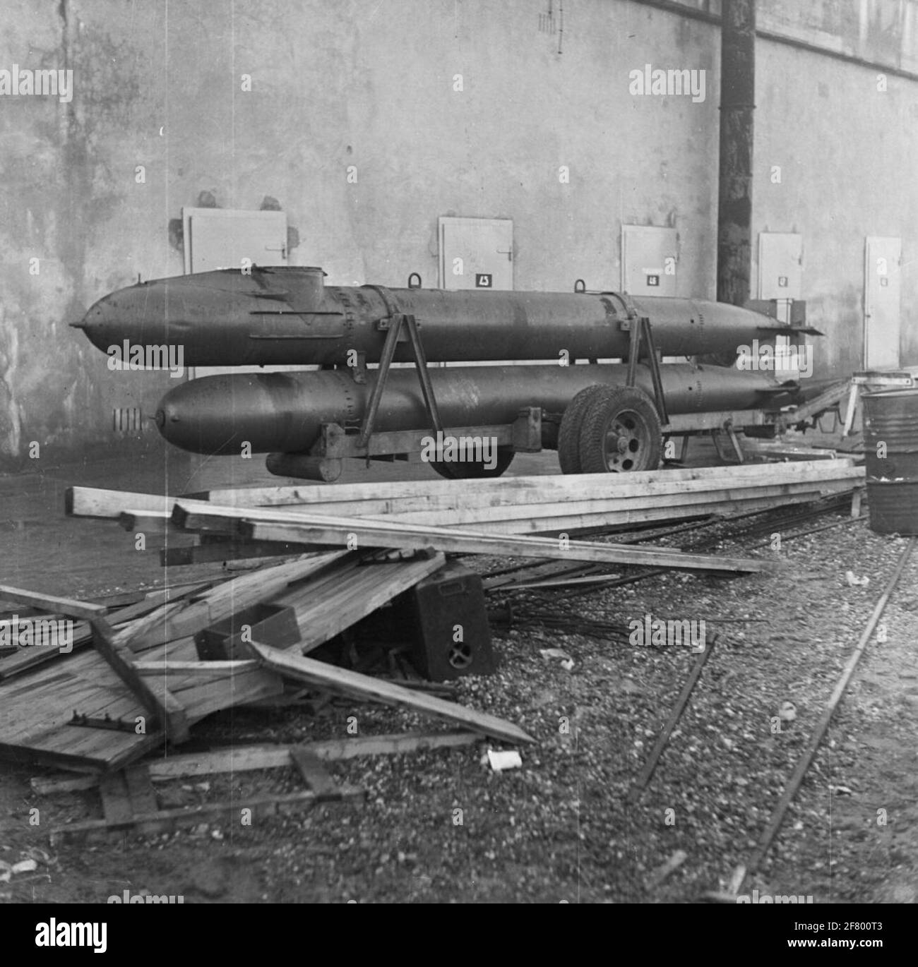 A German dwarf yoot type Marder lies with a former German boat bunker ...