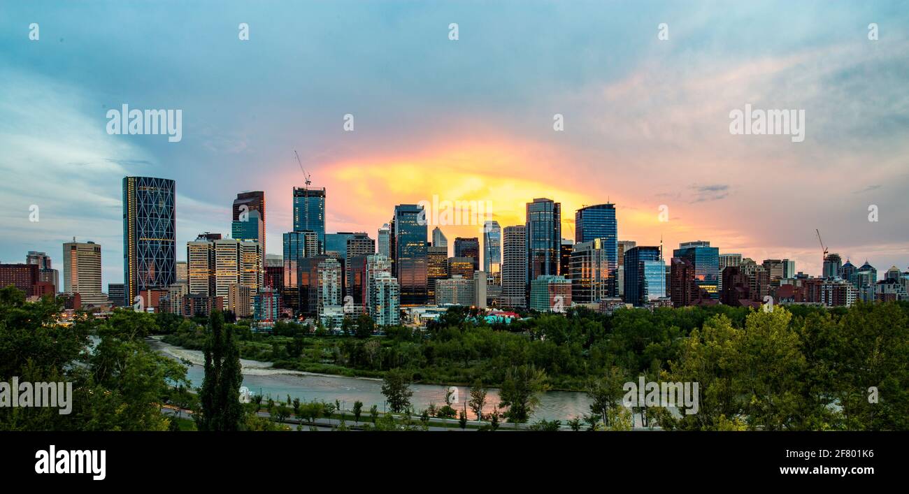 bright orange sunset on a city Stock Photo - Alamy