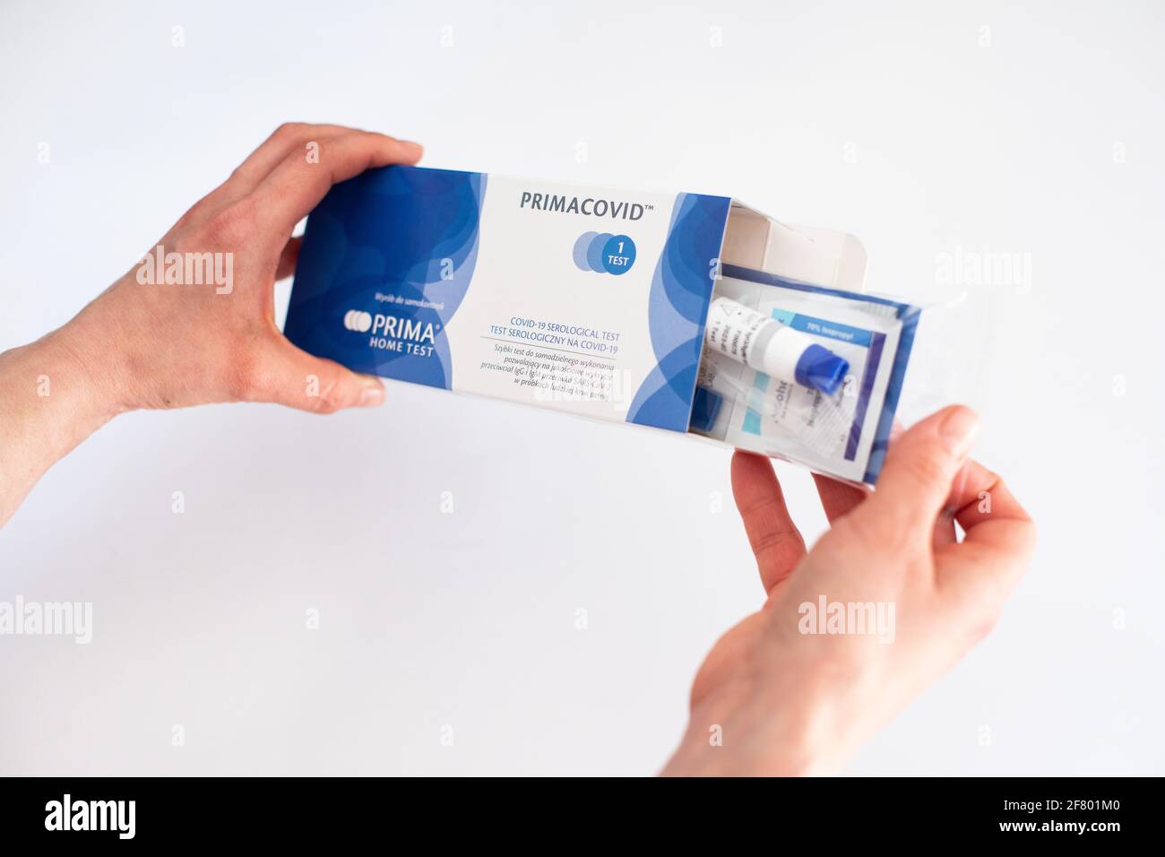 In this photo illustration a COVID-19 serological home test kit seen on ...