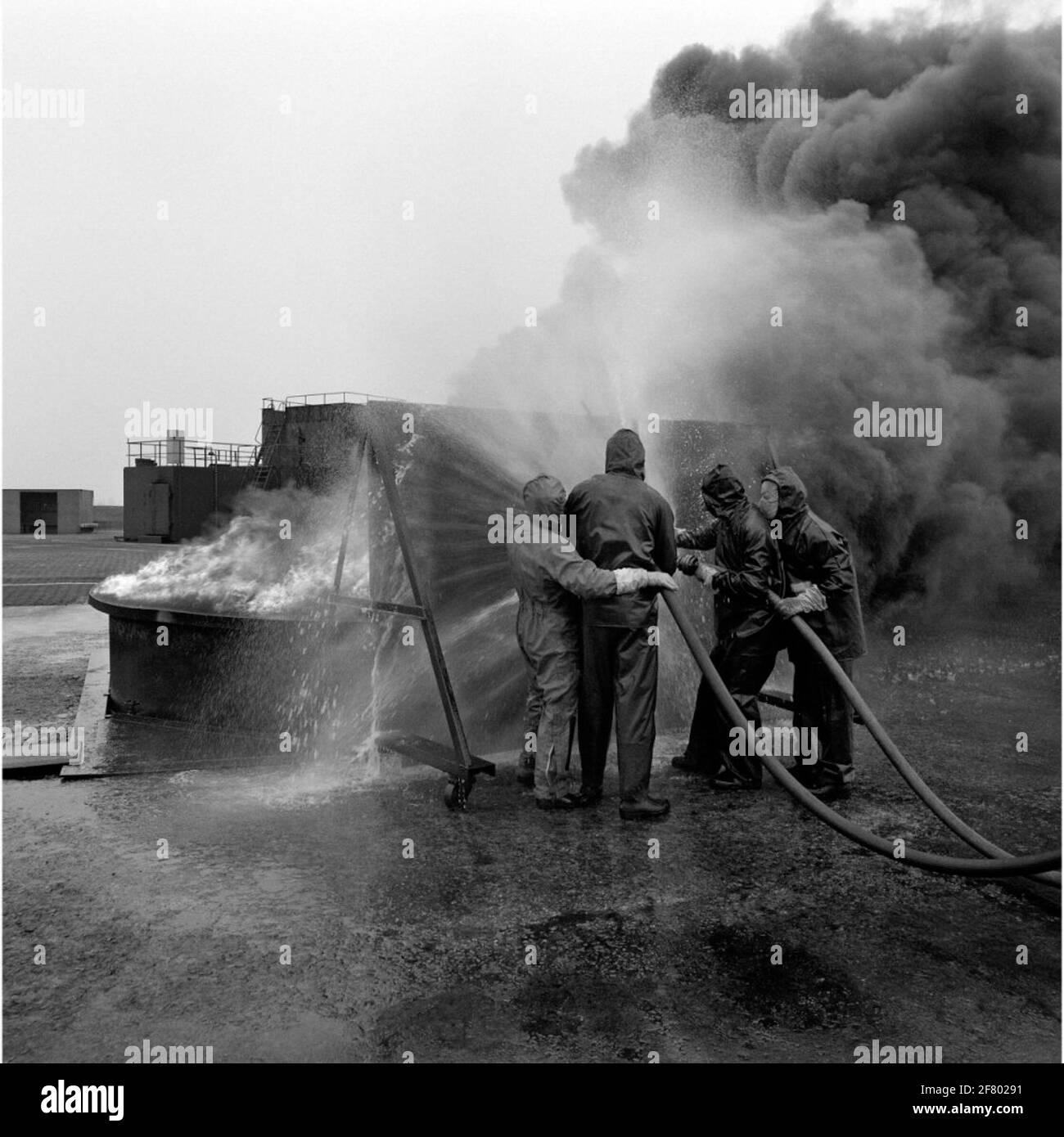 Exercise fire fighting at the school for NBCD (nuclear, organic ...