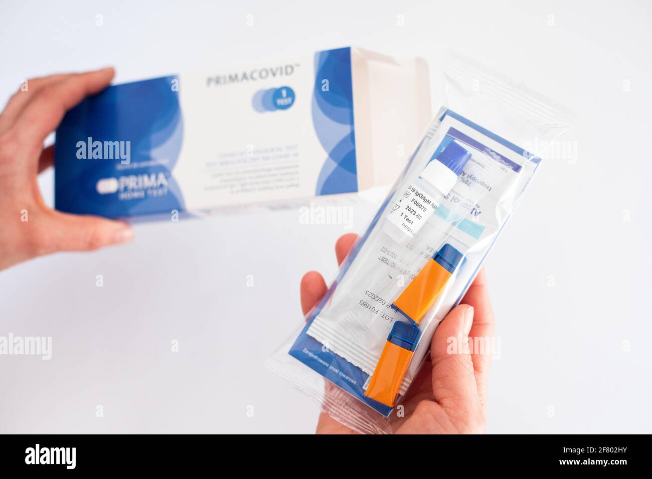 In this photo illustration a COVID-19 serological home test kit seen on ...