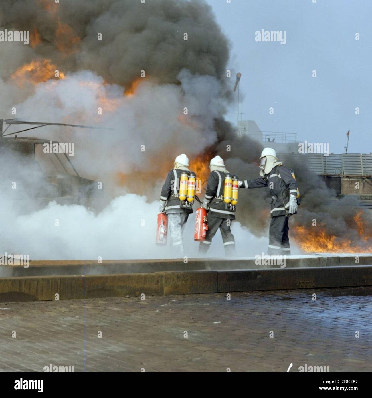 The Marine Fire Reverse in action (fire exercise firefighting) at the ...