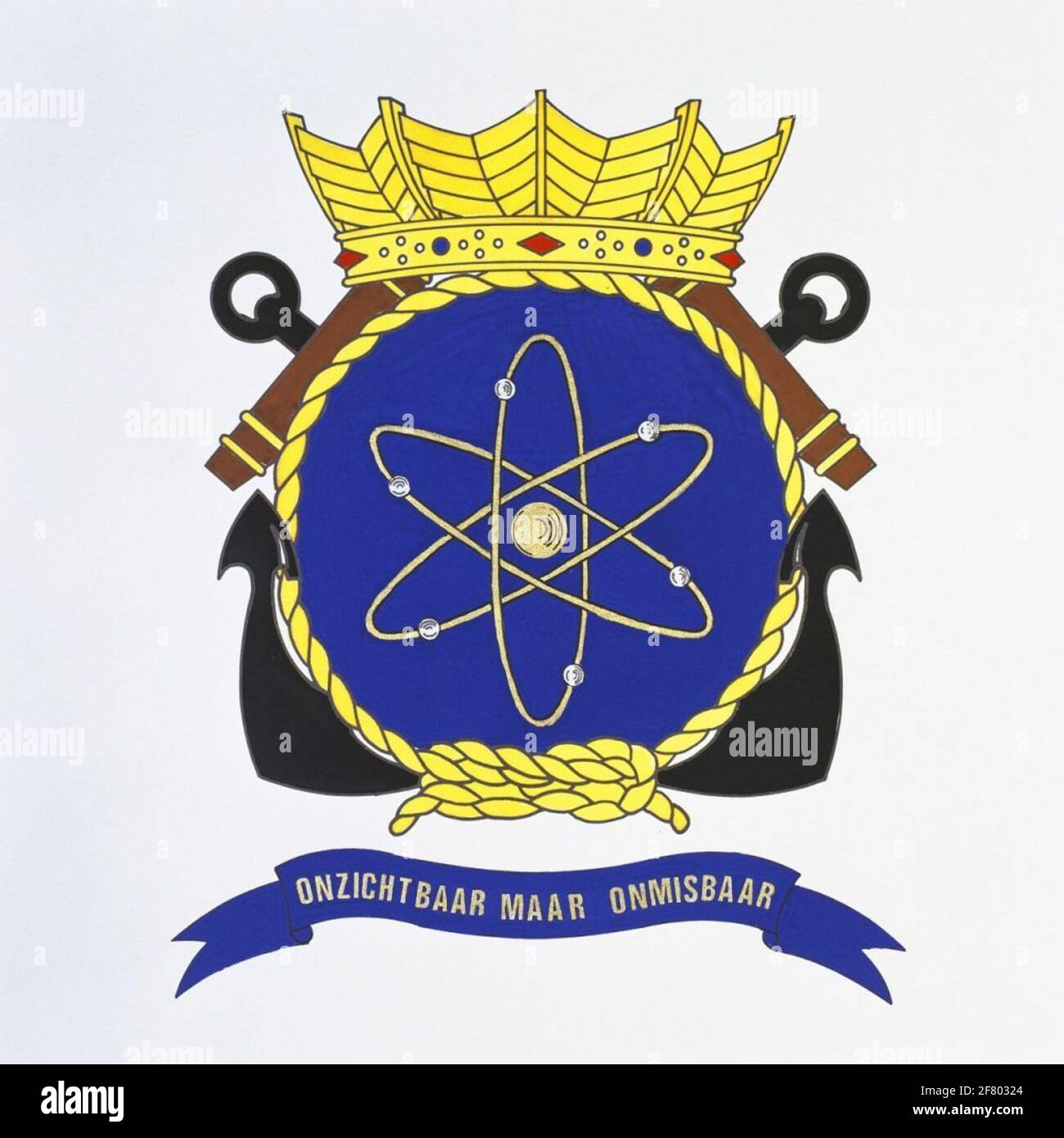 Electronic school. Emblem depicts electrons circling around an atomic ...