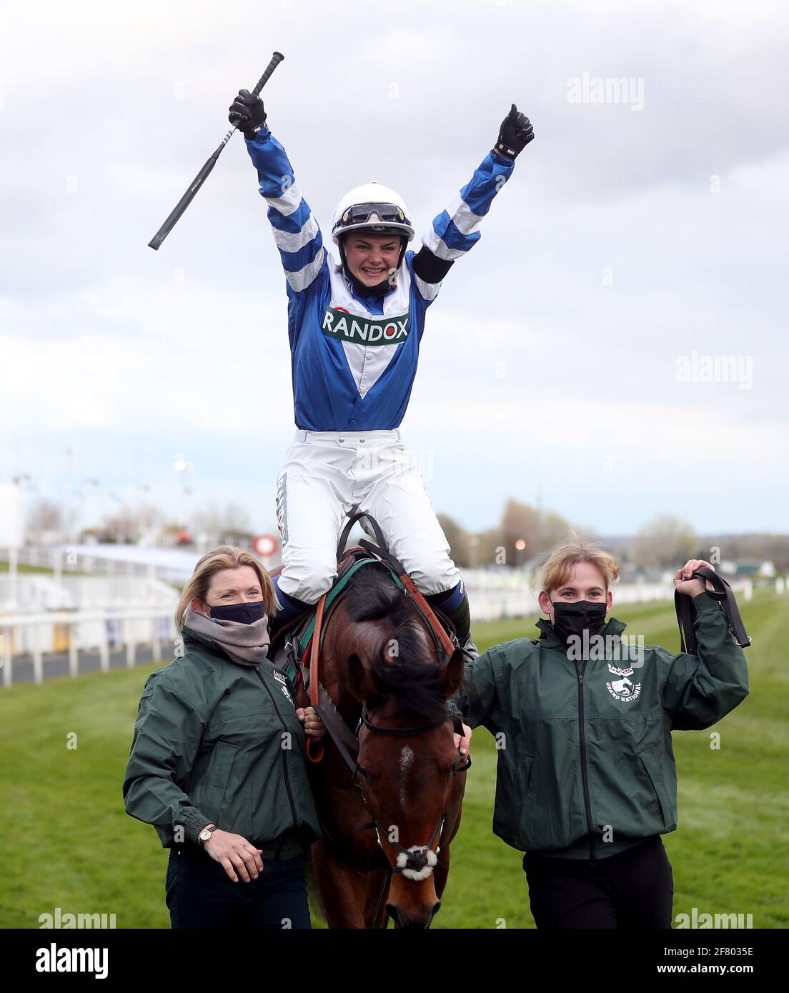 Jockey Megan Nicholls celebrates winning the Weatherbys nhstallions.co ...