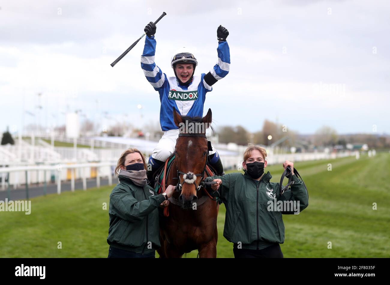 Jockey Megan Nicholls celebrates winning the Weatherbys nhstallions.co ...