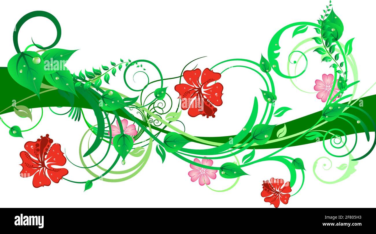 Floral Blossom Background. Bloom Flowers And Curls. Vector Illustration ...