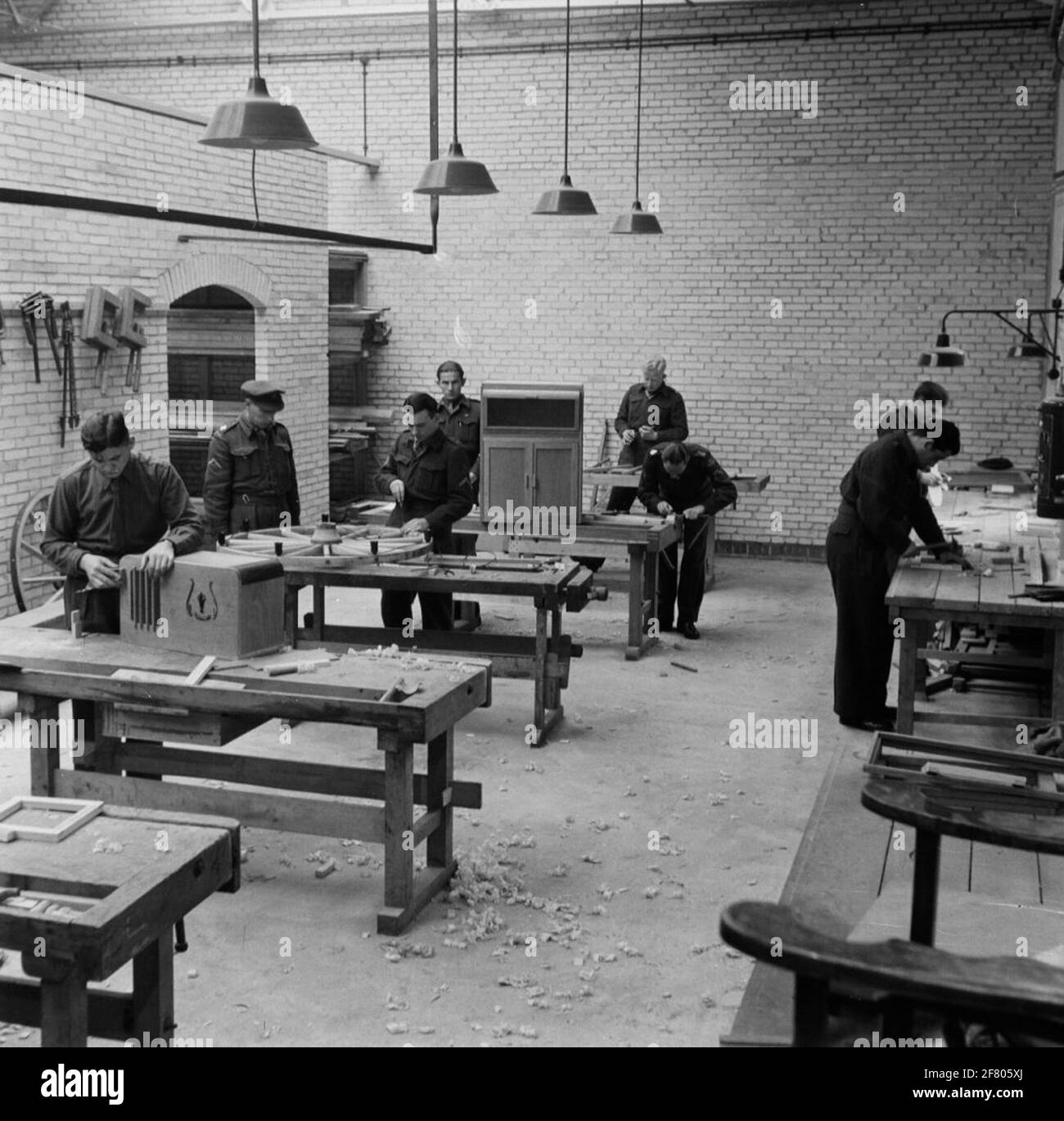 Rehabilitation soldiers at work in the woodwork place of the military ...