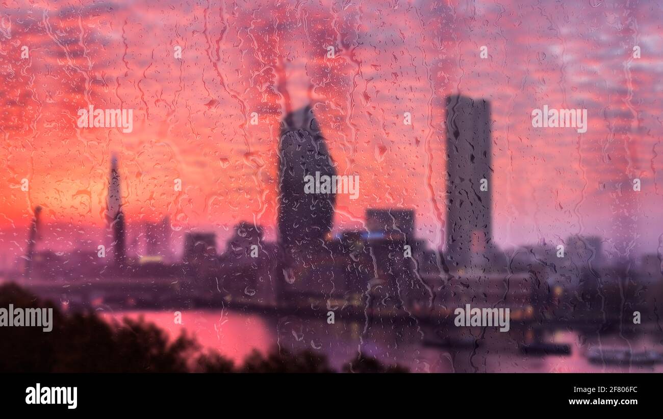 Beautiful landscape conceptual view of London City through glass window ...