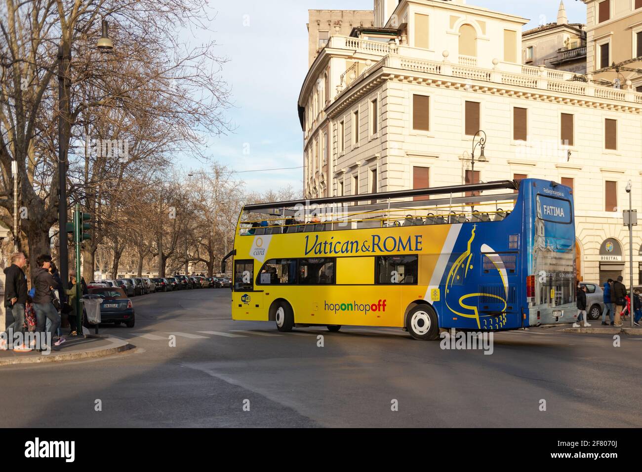 Rome, Italy. Spring 2020. Tourist bus on the streets of Rome. A double ...