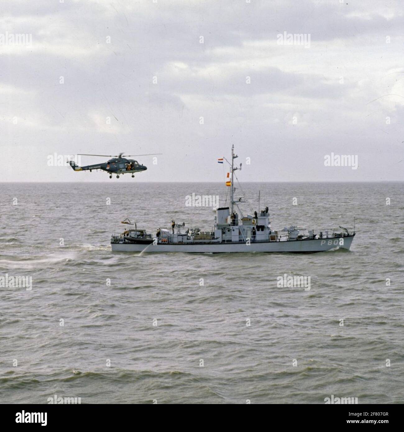 The patrol vessel Hr.Ms. Heifring (1955-1985) with a Westland Navy Lynx ...