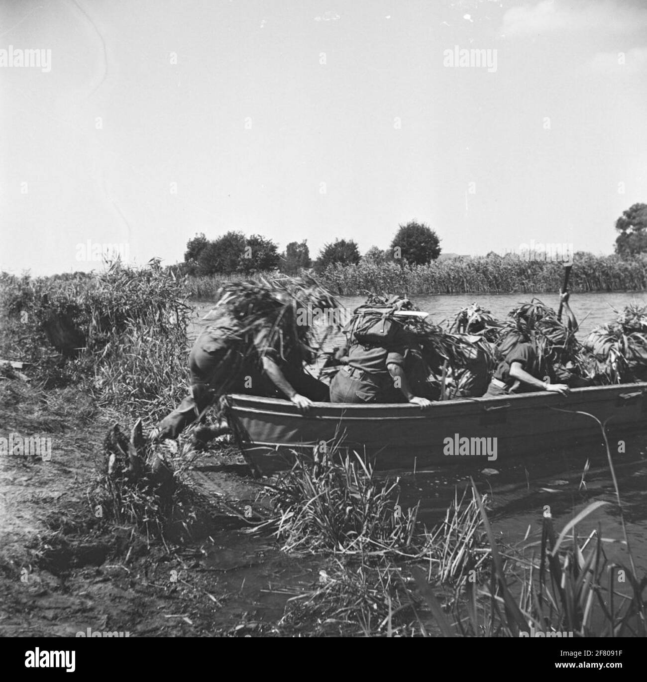 Exercise of shock troops with folding boats when crossing a water ...