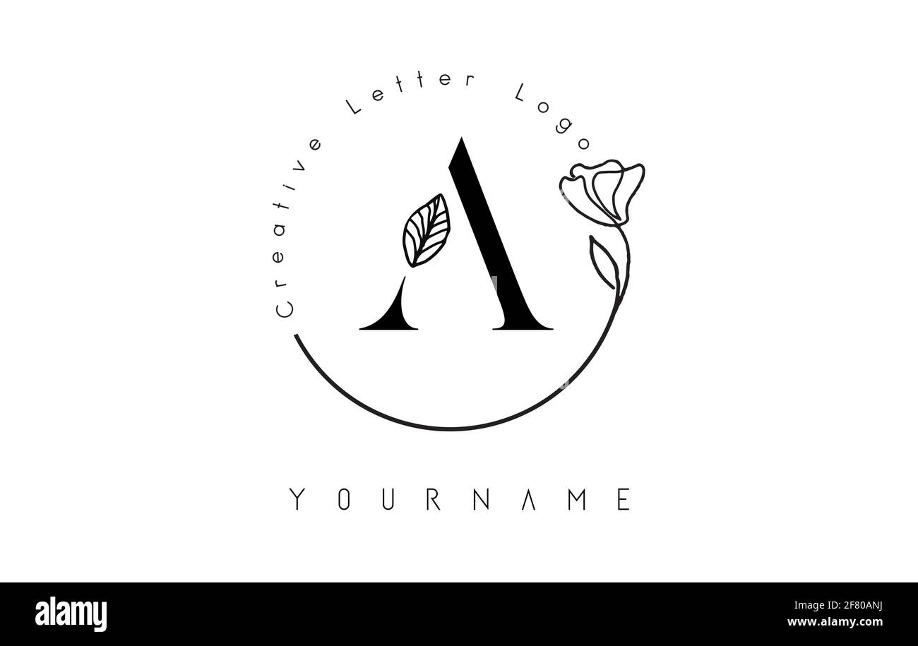 Creative initial letter A logo with lettering circle hand drawn flower ...