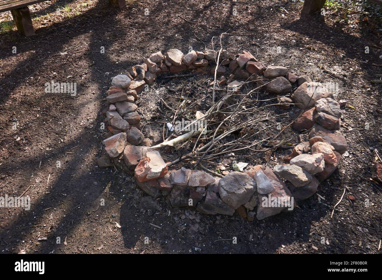 place for a campfire in the woods. a circle of stones for a picnic in ...