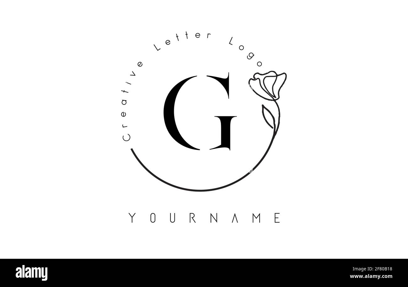 Creative initial letter G logo with lettering circle hand drawn flower ...