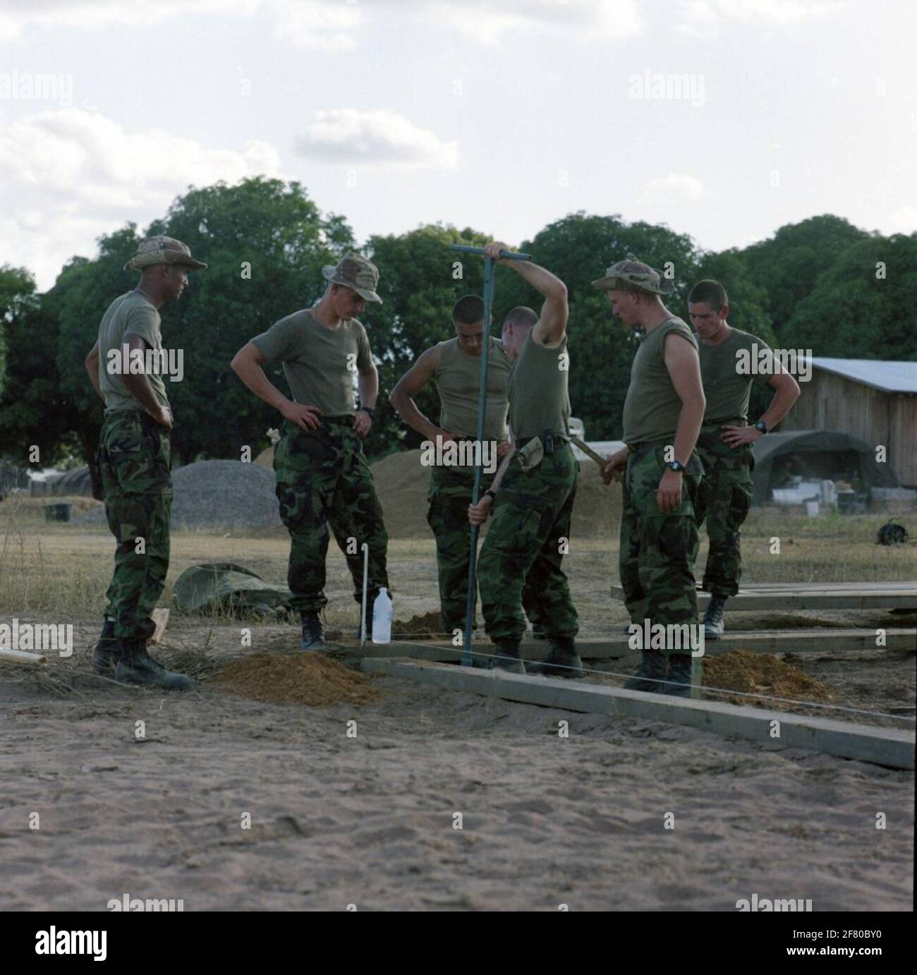 Soldiers of the Marines Corps during construction work during ...