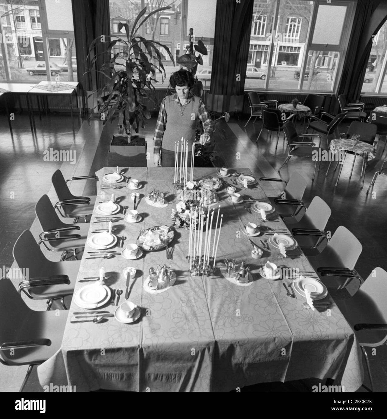 Covered table in the canteen of the Rijkswerf (RW) in Den Helder in the ...