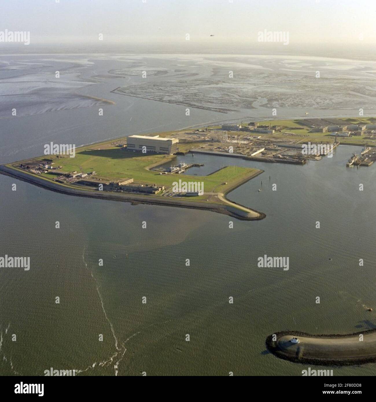 Aerial view of the entrance to the port of Den Helder with the building ...