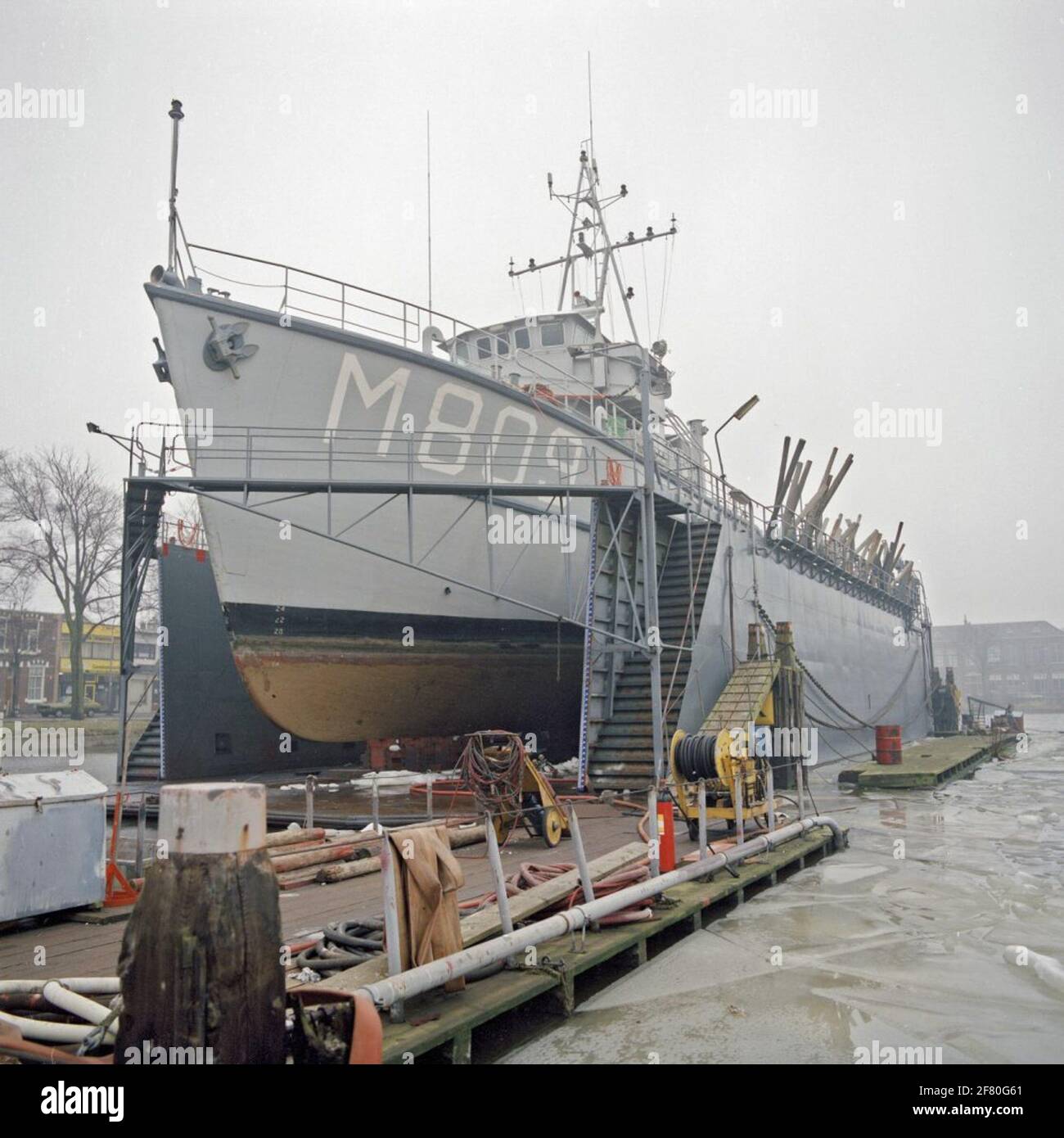 The coastal mine sweeper Hr.Ms. Naaldwijk (1956-1994) in the Dock of ...