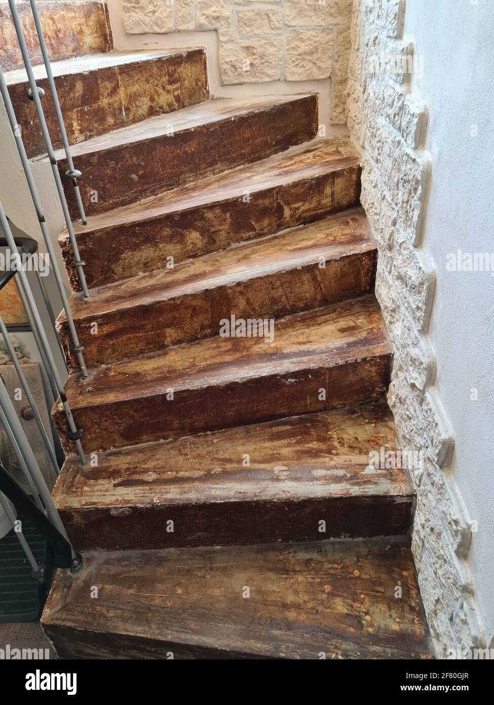 Restore stairs, rebuild with tiles, adjust clinker, lay Stock Photo - Alamy