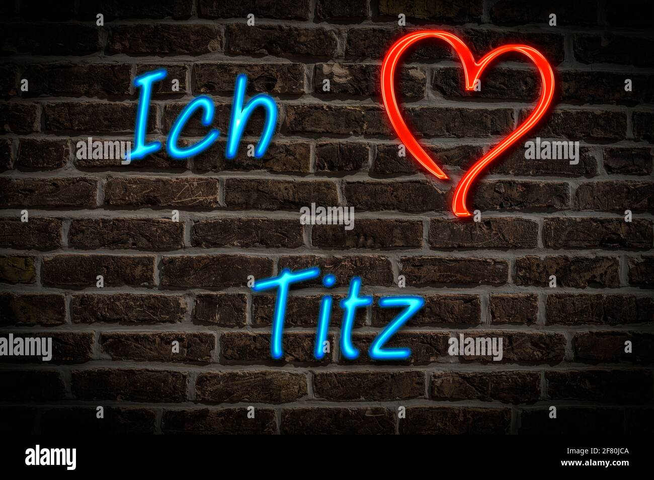 Leuchtreklame, Ich liebe Titz, Nordrhein-Westfalen, Deutschland, Europa ...