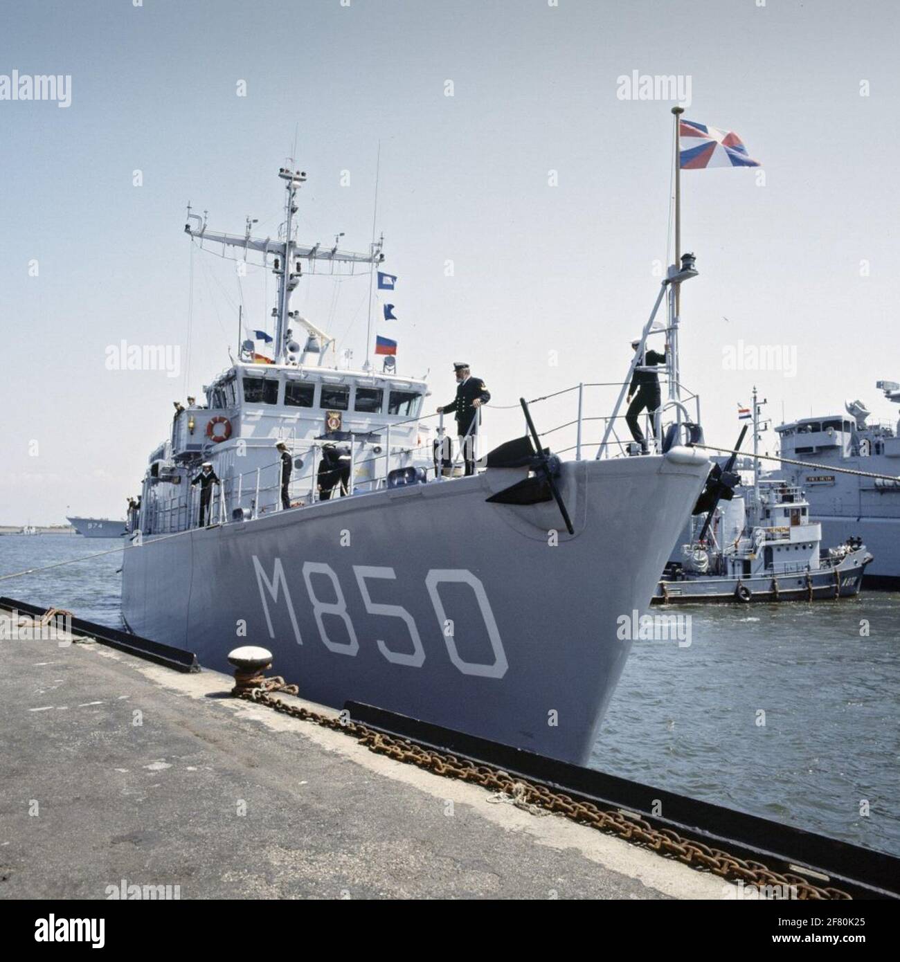 The mine hunter Hr.Ms. Alkmaar (1983-2000) in the port of Den Helder ...