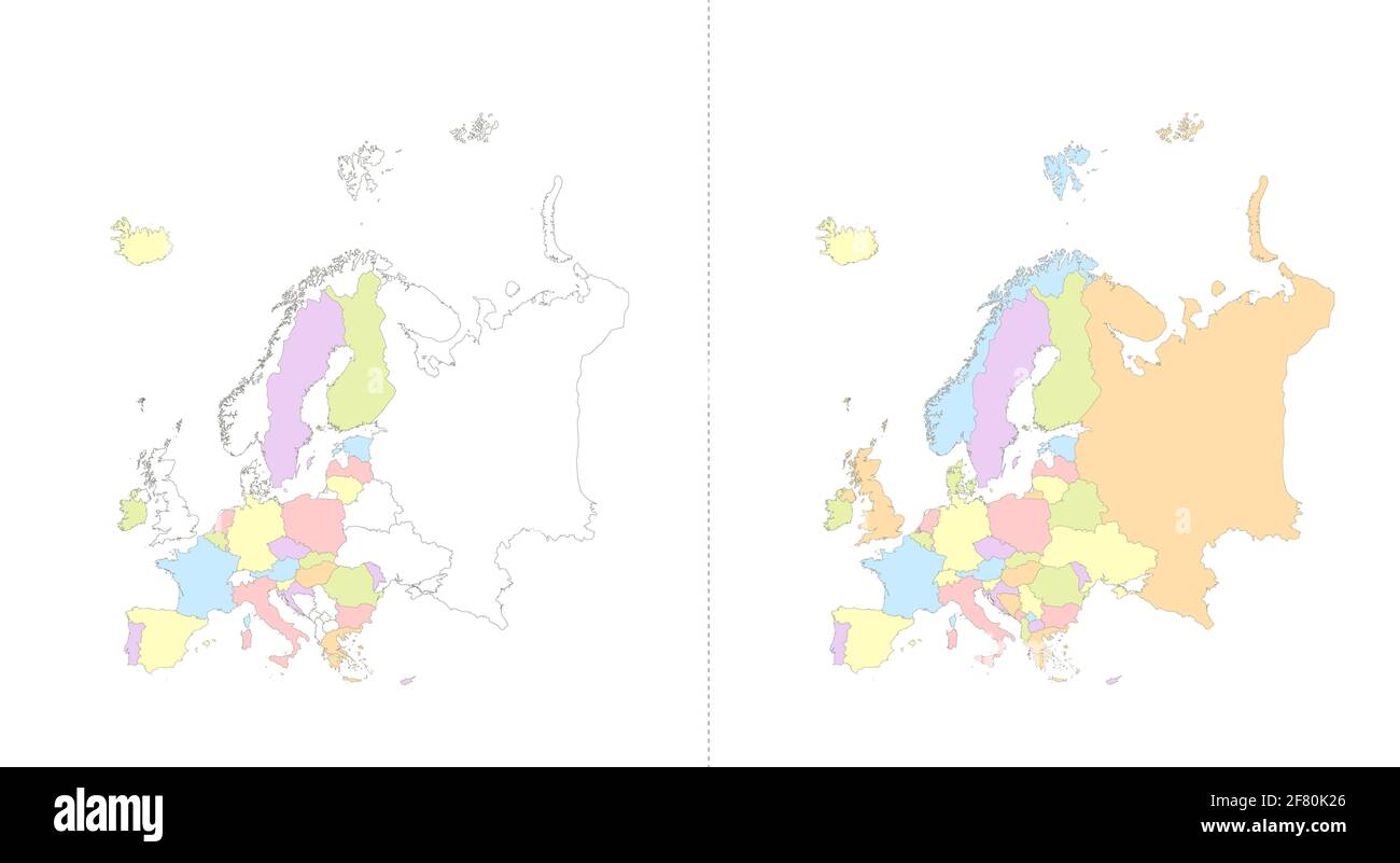 Map of Europe and European union divided to separates states blank ...