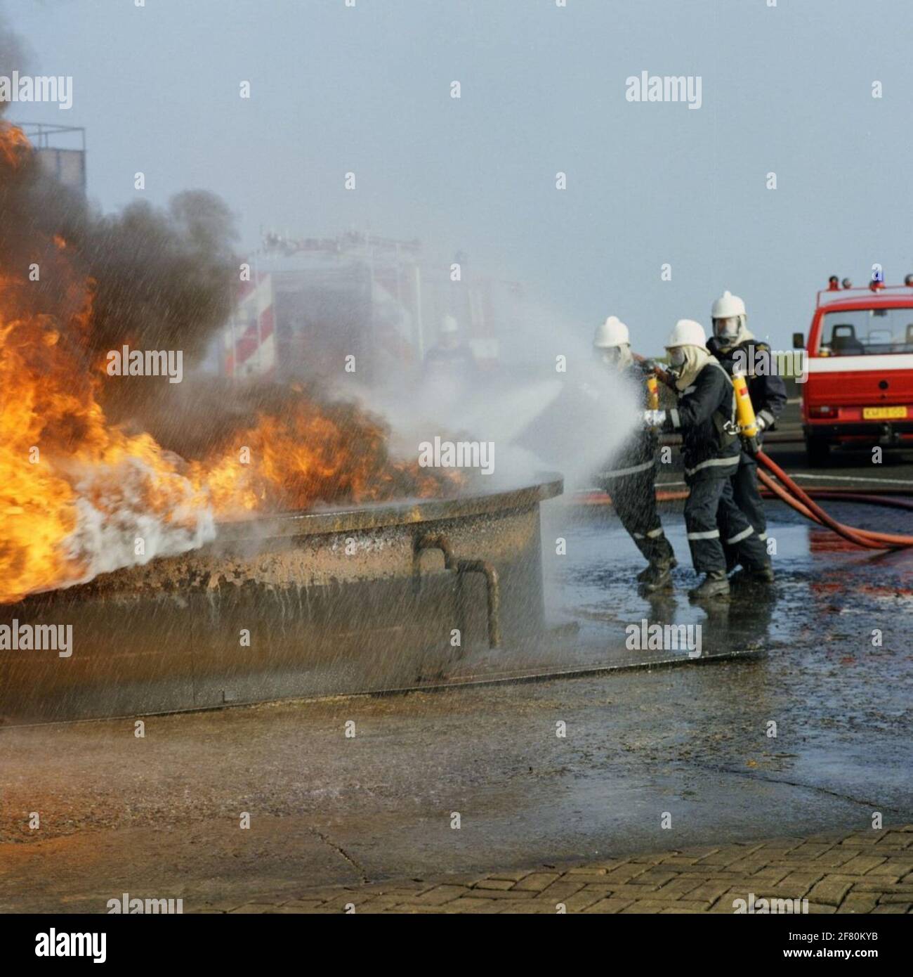 The Marine Fire Reverse in action (fire exercise firefighting) at the ...