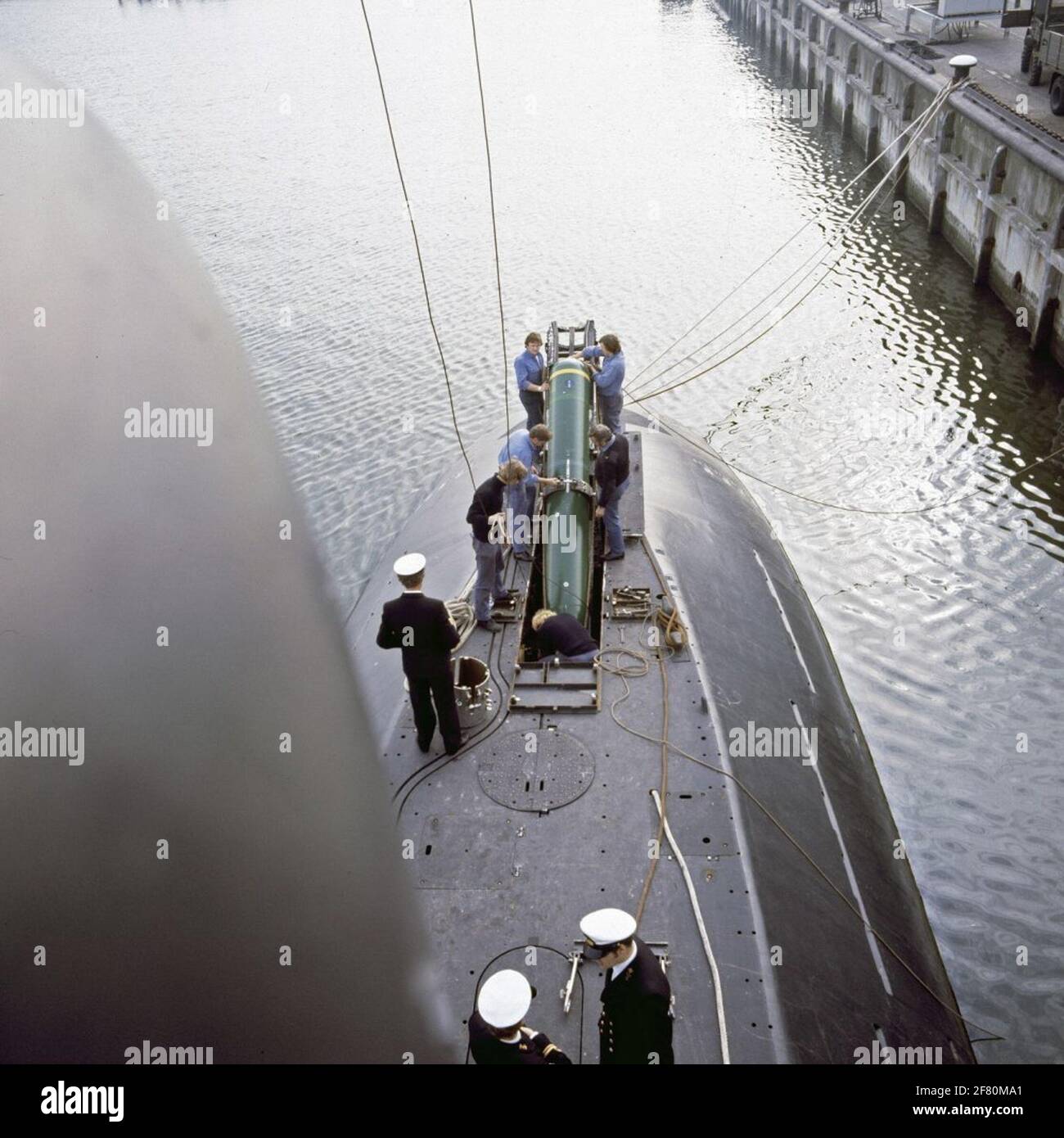 The submarine Hr.Ms. Tiger shark (1972-1995) During the loading of ...