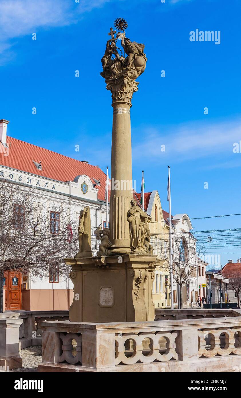 Holy Trinity column at Fo ter Square in Keszthely, Hungary, Europe ...