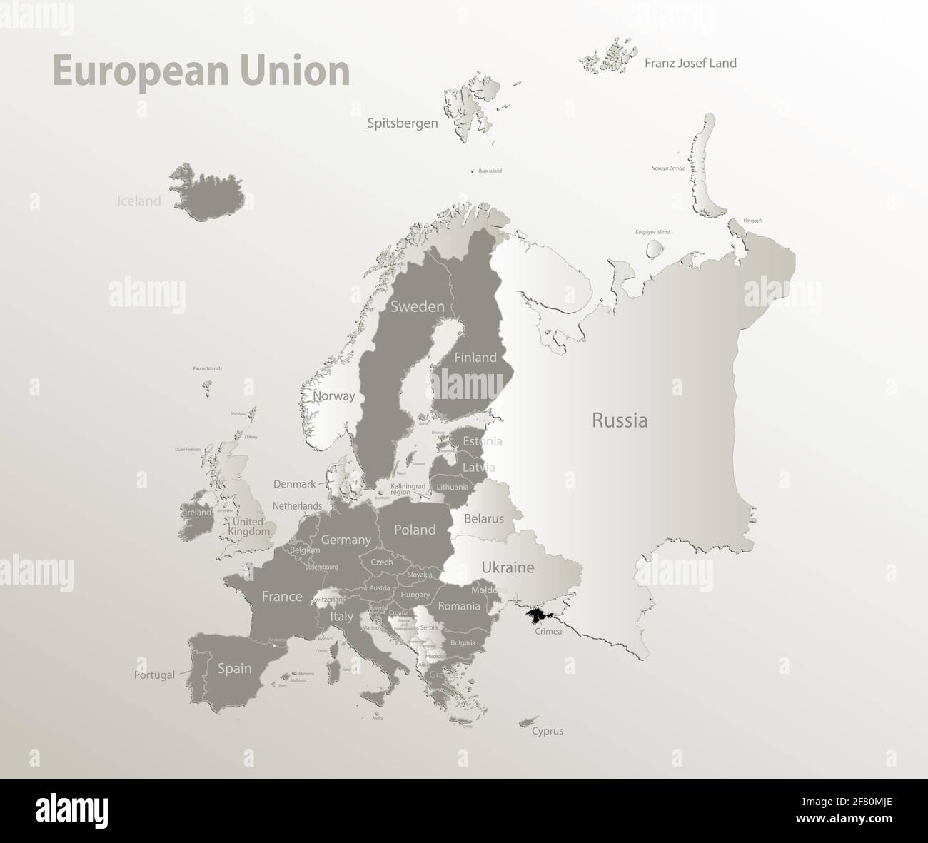 European Union map, separates Europe states with names, card paper 3D ...