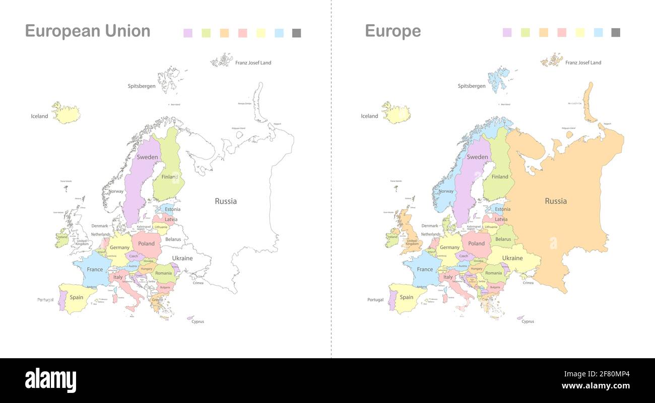 Map of Europe and European union divided to separates states vector ...