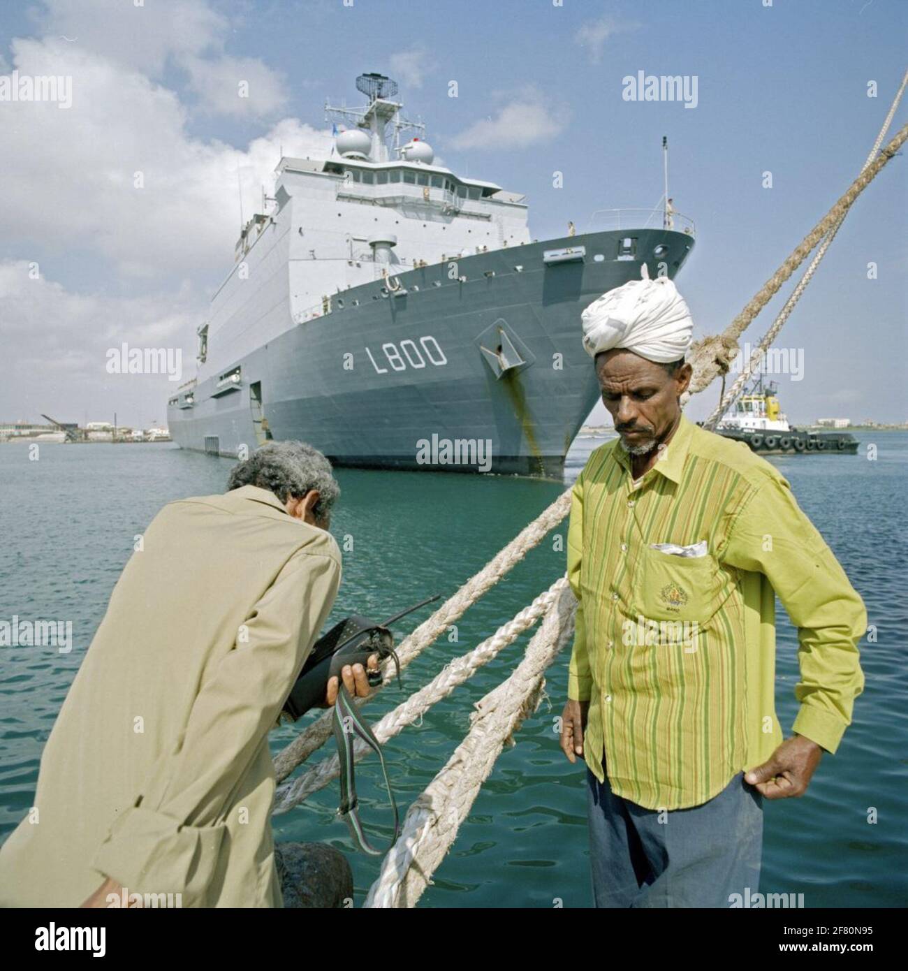 The amphibious transport ship Hr.Ms. Rotterdam (1998-) lays on a ...