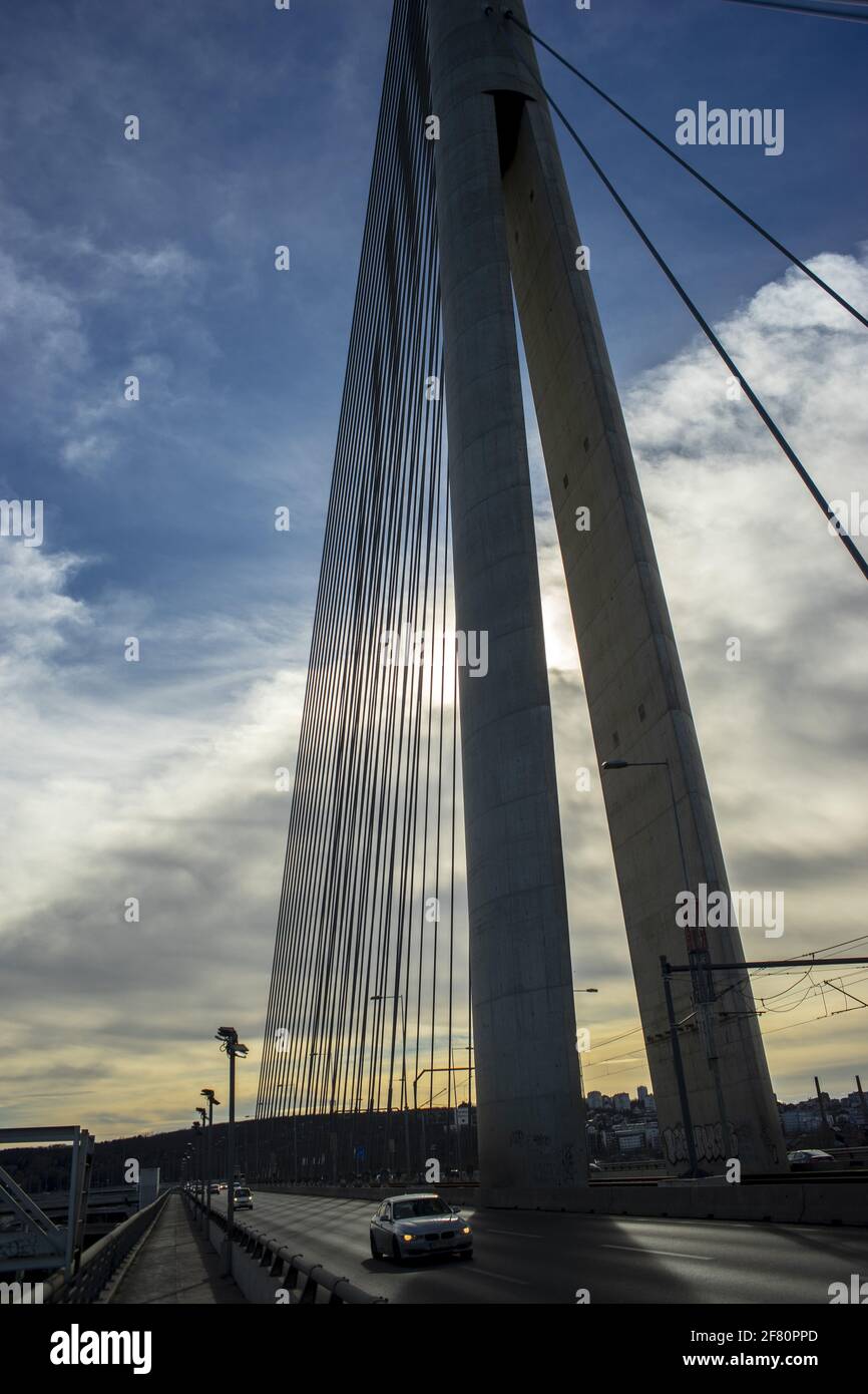 Vertical shot of Ada Bridge in Belgrade, Serbia Stock Photo - Alamy