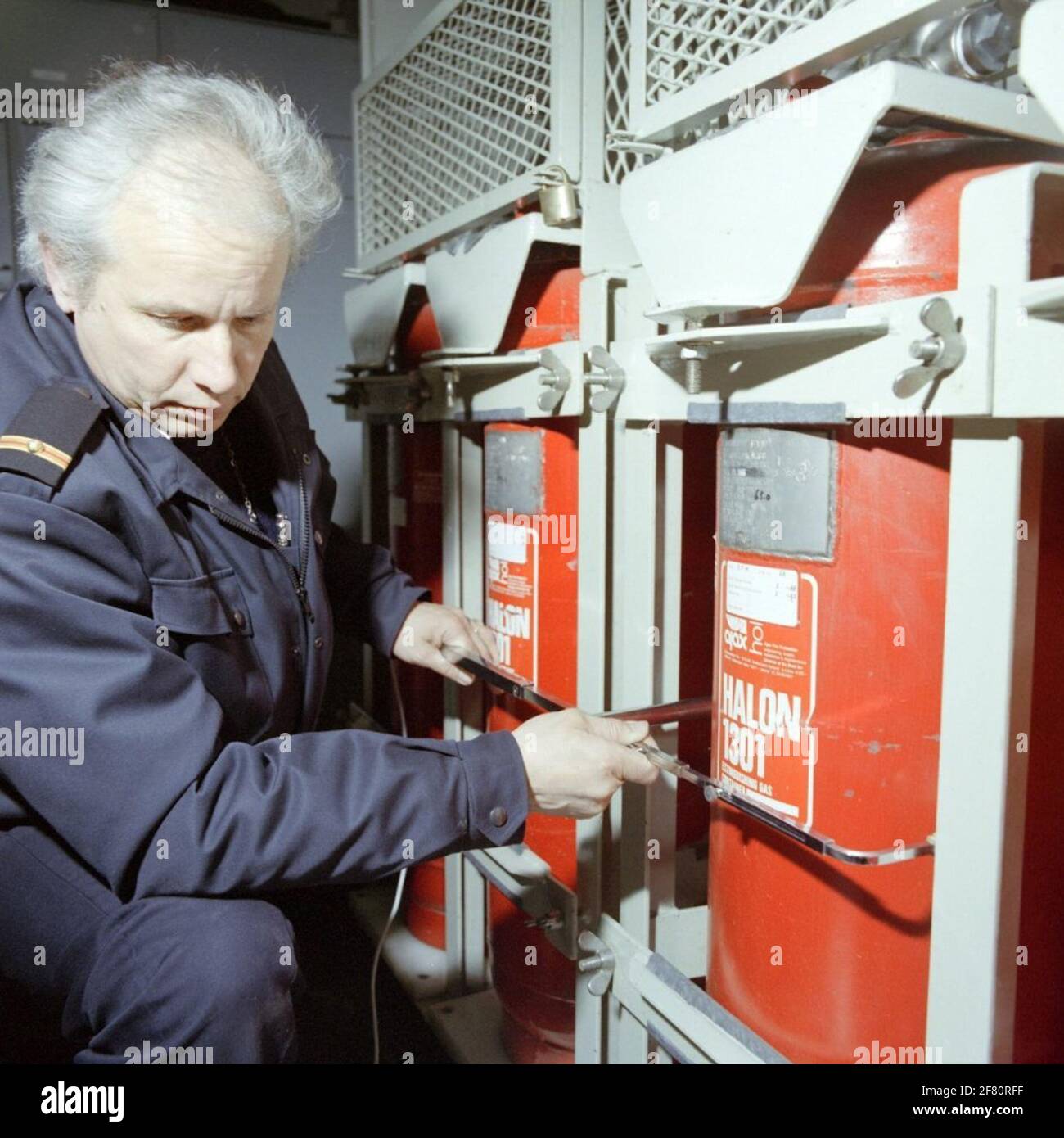 Checking halon bottles by the navy fire bright in Den Helder (April ...