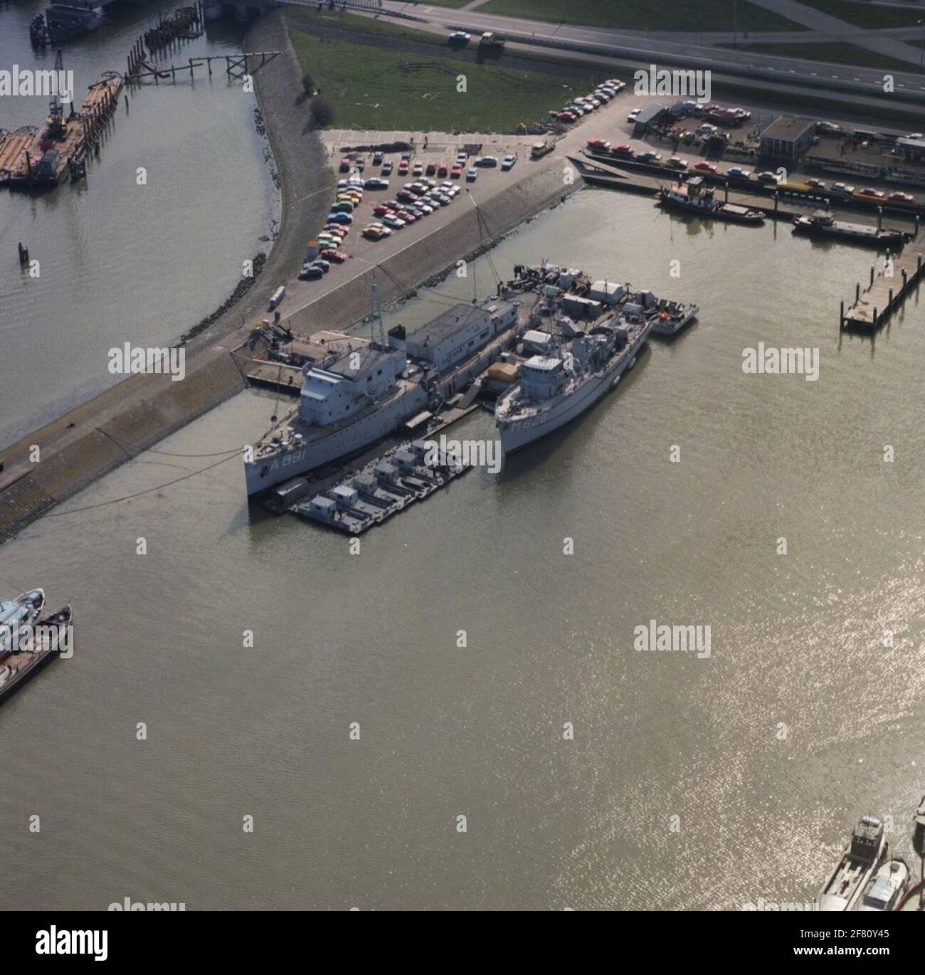 Hr.ms. SOEMBA (1926-1985) moored in Den Oever with the coastal mine ...