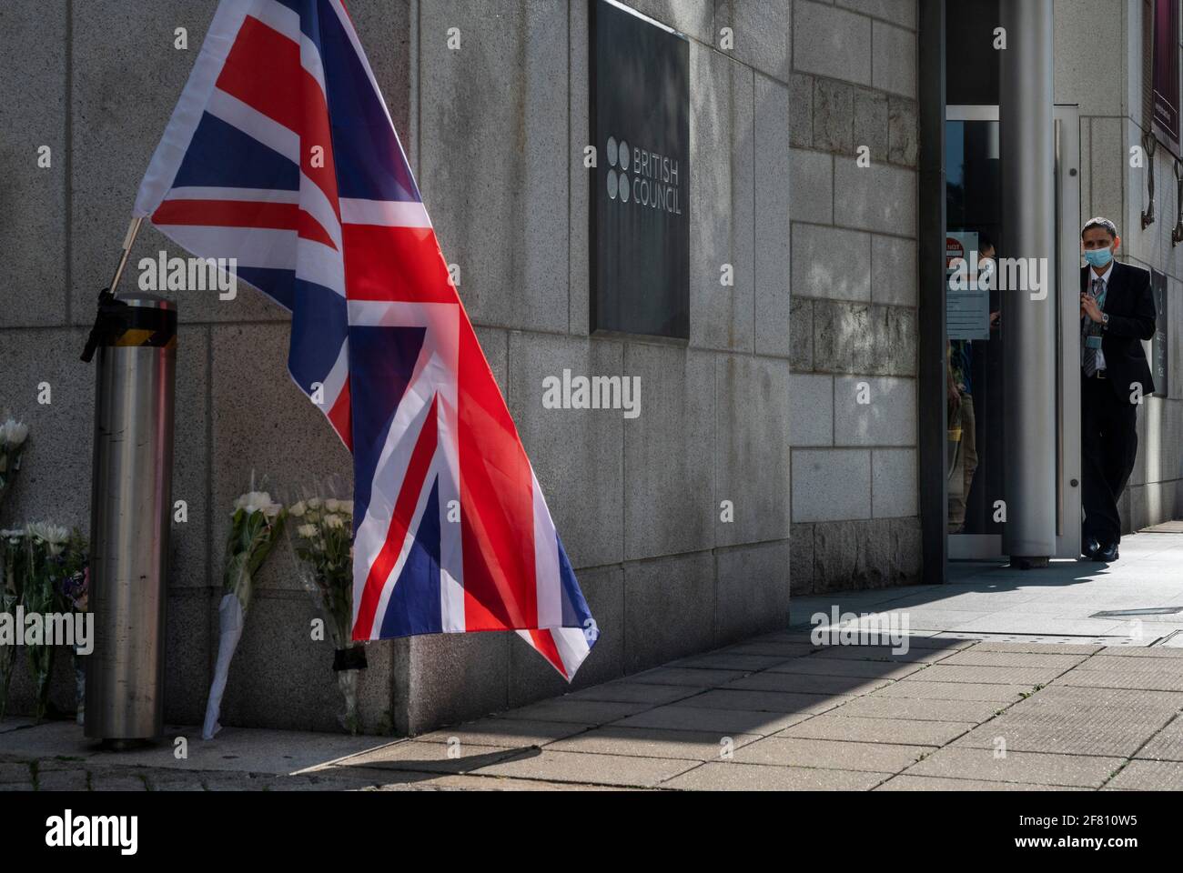 A security guard from the British Council stands at the entrance as ...