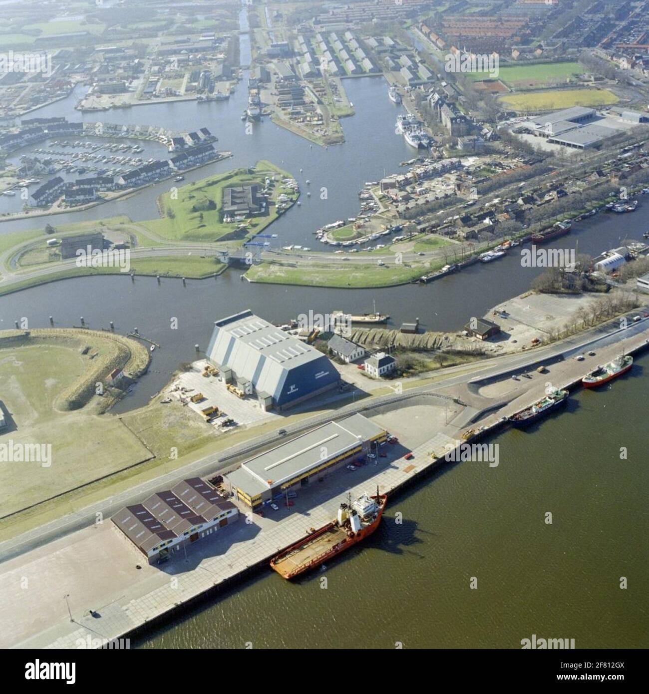 Aerial view of a part of the port of Den Helder (March 1990 Stock Photo ...