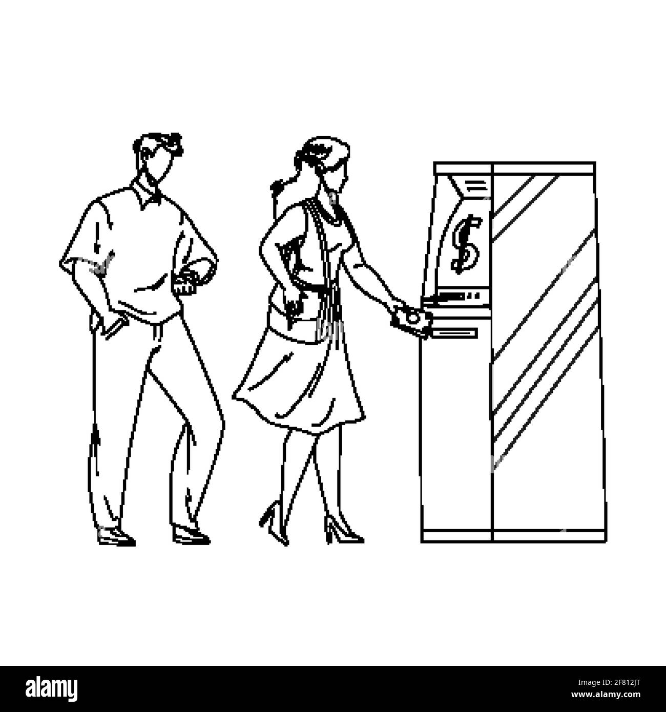 Atm Bank Machine Using Woman For Get Cash Vector Stock Vector Image ...