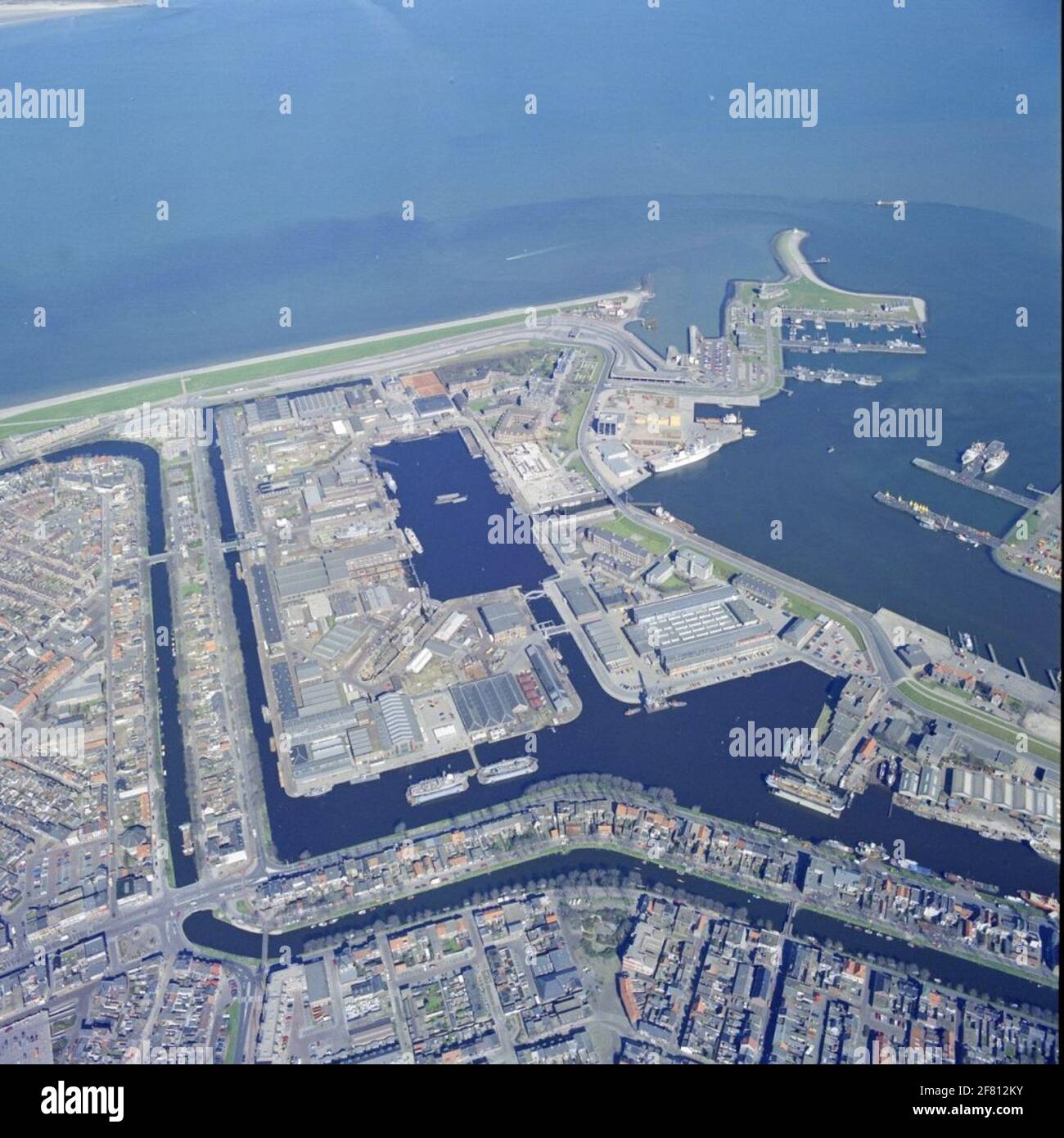 Aerial recording of the new port in Den Helder in 1989 Stock Photo - Alamy