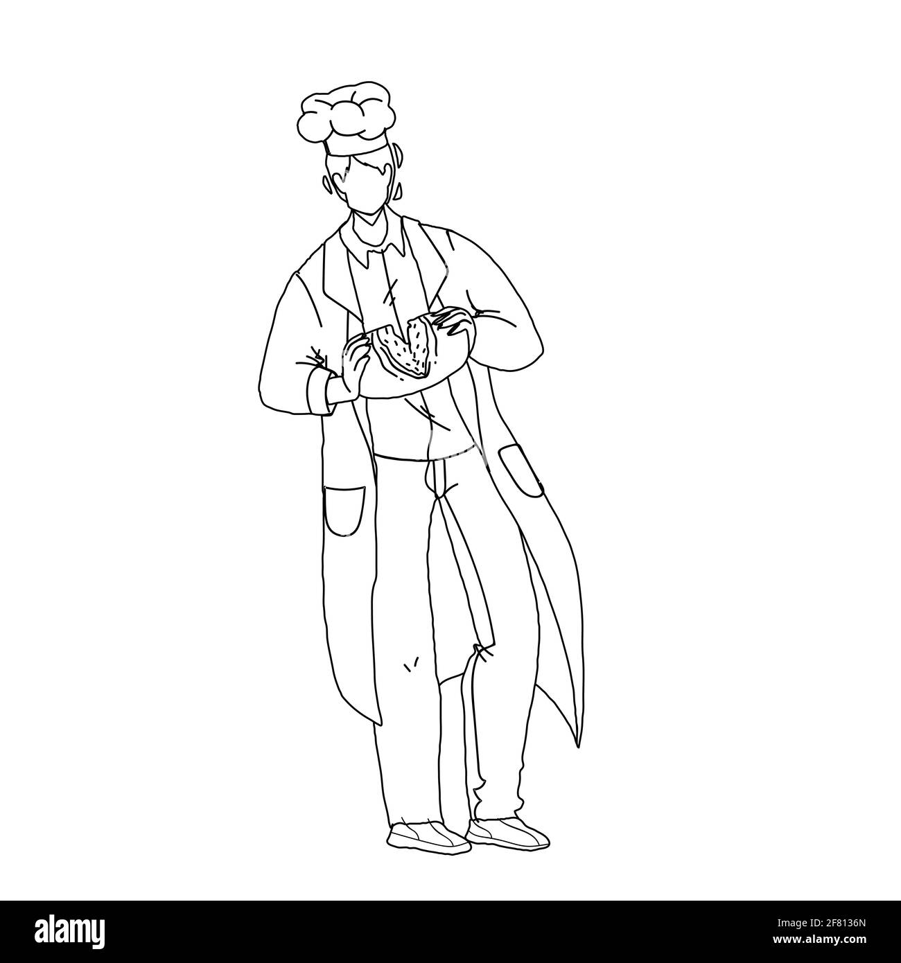 Baked Bread Breaking Bakehouse Worker Chef Vector Stock Vector Image ...