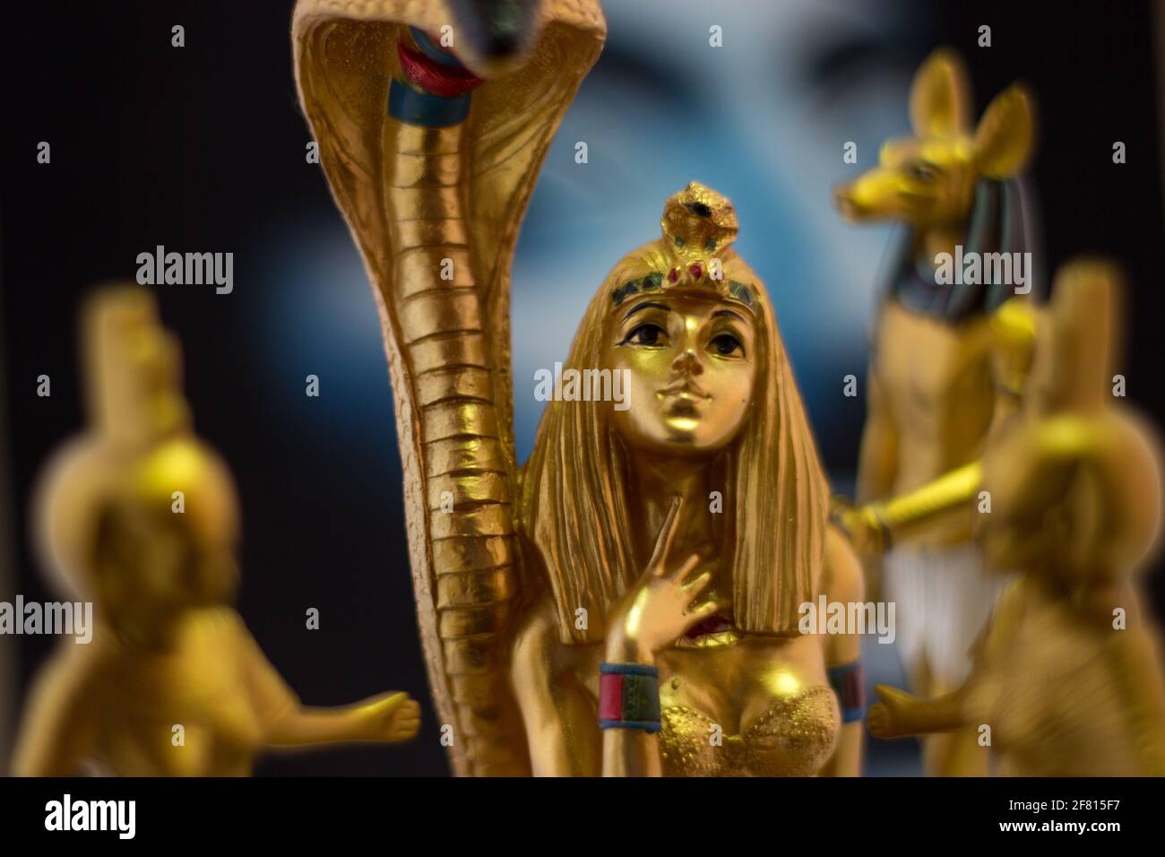 Still life with egyptian figures of anubis cleopatra with snake and the ...