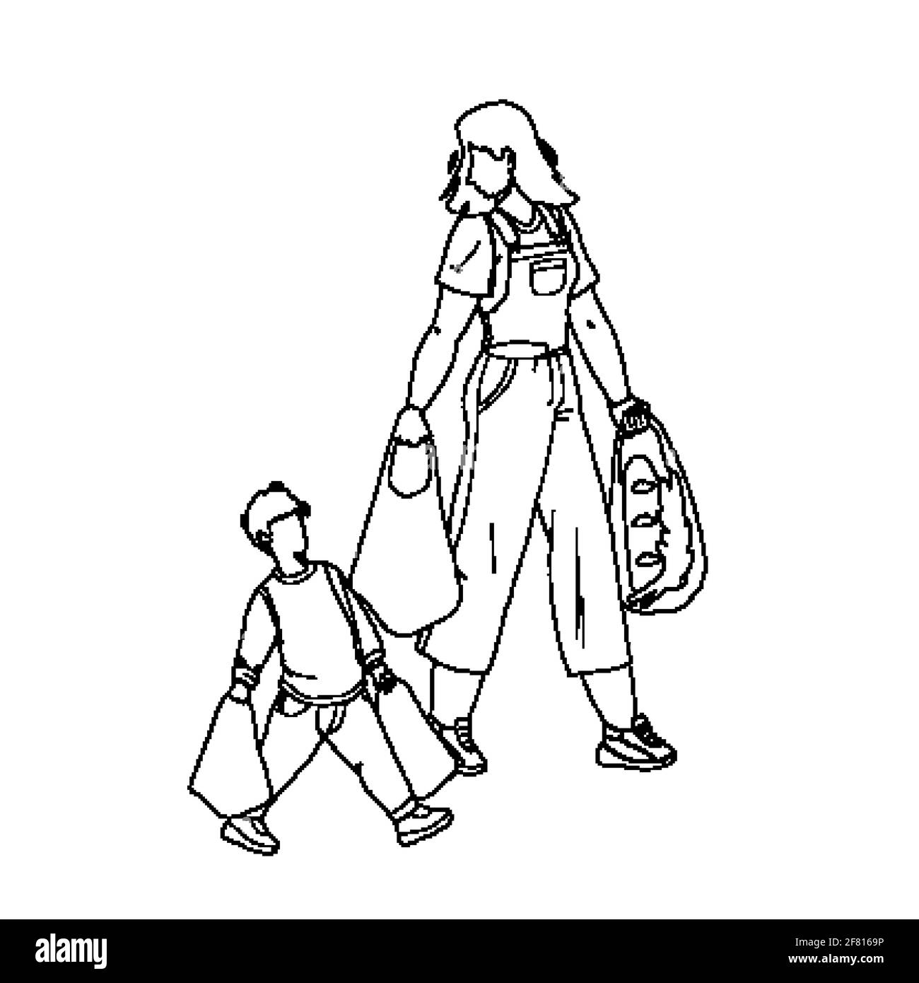 Children Etiquette Help To Adult Carry Bags Vector Stock Vector Image ...