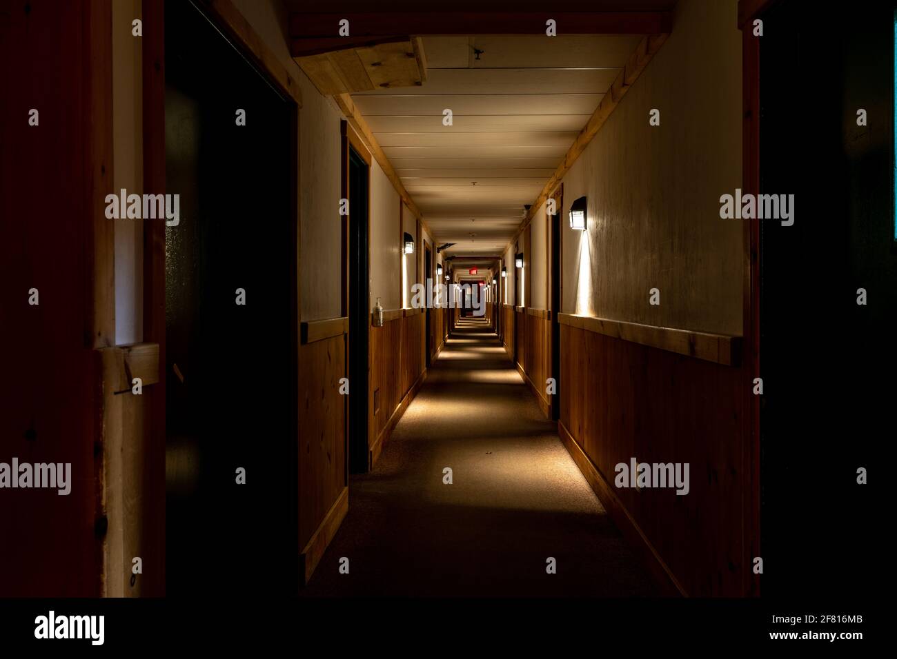 Dark hotel corridor hi-res stock photography and images - Alamy