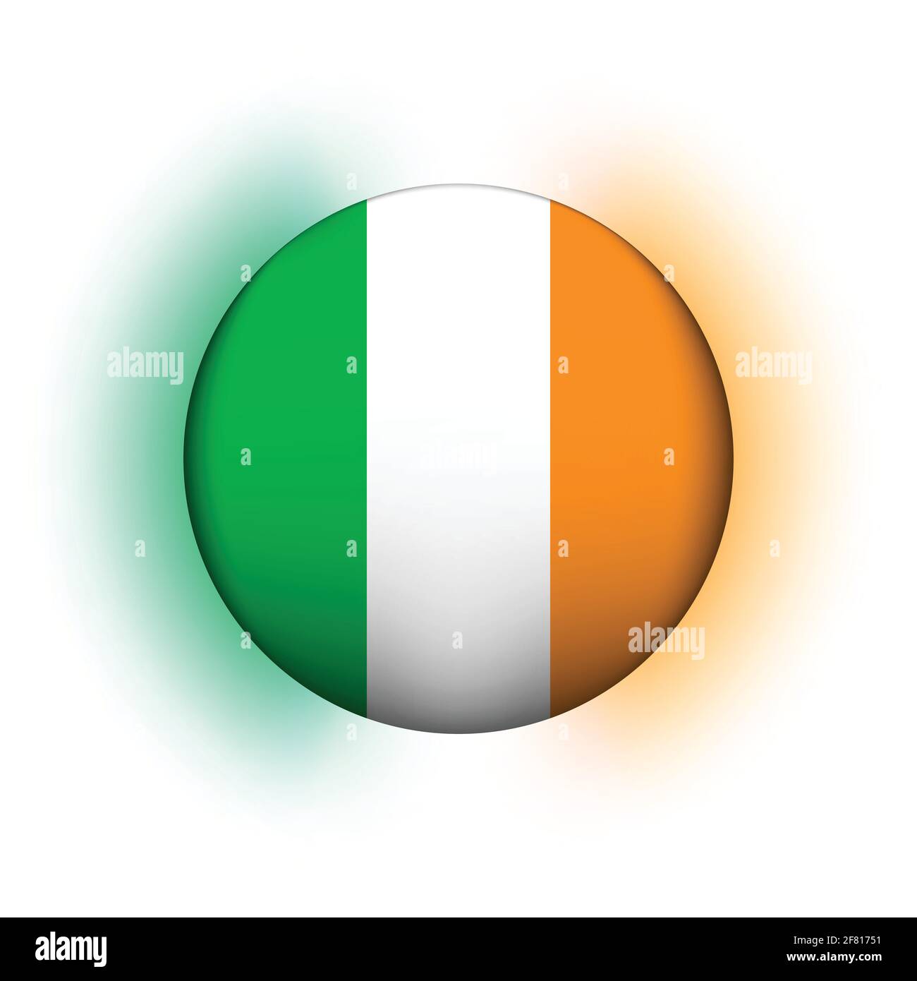 Glass light ball with flag of Ireland. Round sphere, template icon ...