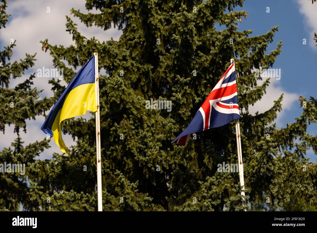 Flags of Ukraine and United Kingdom of Great Britain Stock Photo - Alamy