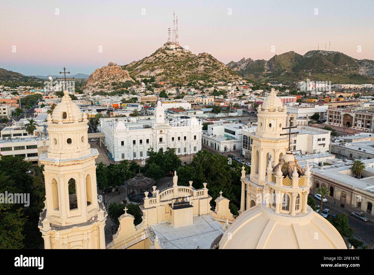 Aerial view Cerro de la Campana and Hermosillo Cathedral in Sonora ...